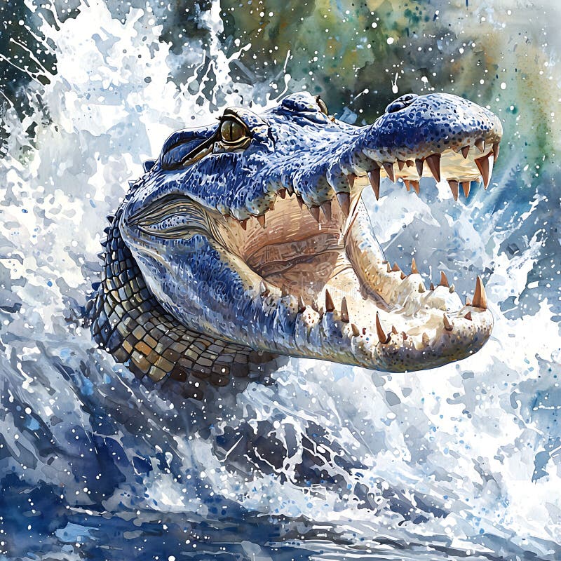 Fierce Alligator Emerges from Water Stock Illustration - Illustration ...