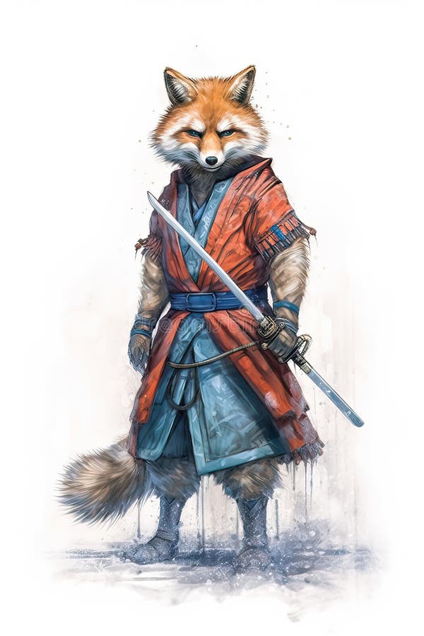 A Fierce Anthropomorphic Fox Dressed in Traditional Samurai Robes Stock ...