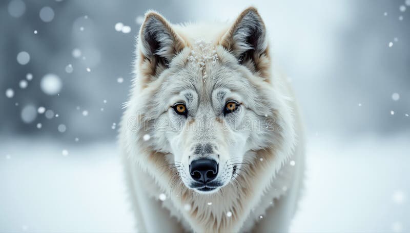 Fierce Arctic Wolf Front View with Ice on Fur and Deep Snow Swirling ...