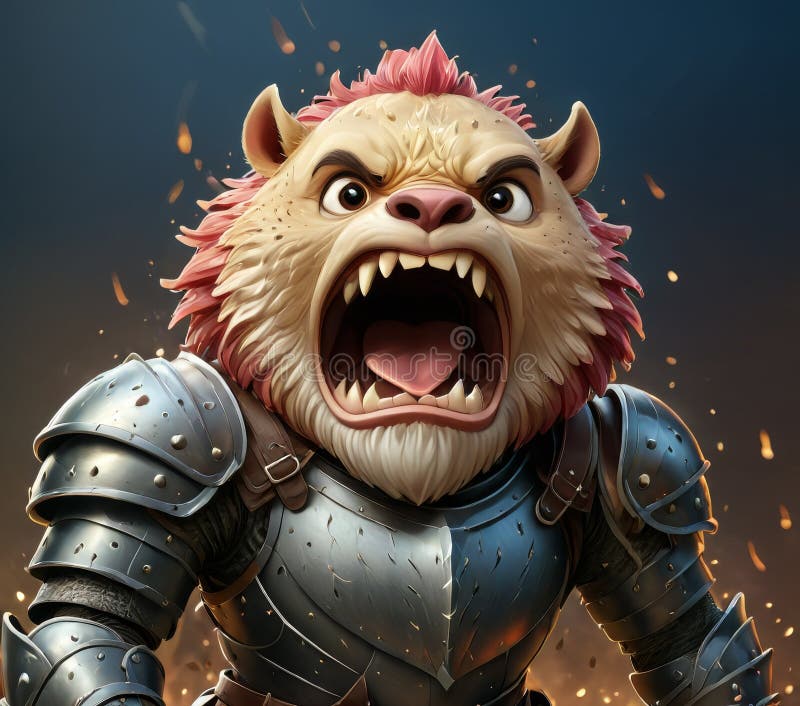 Fierce Armored Bear Roaring in Intense Battle Scene Stock Image - Image ...