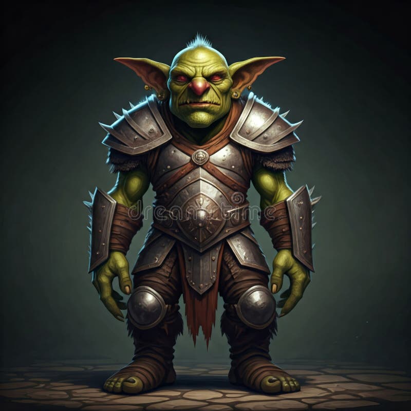 Fierce Armored Goblin Warrior on a Stone Floor with Eerie Lighting ...