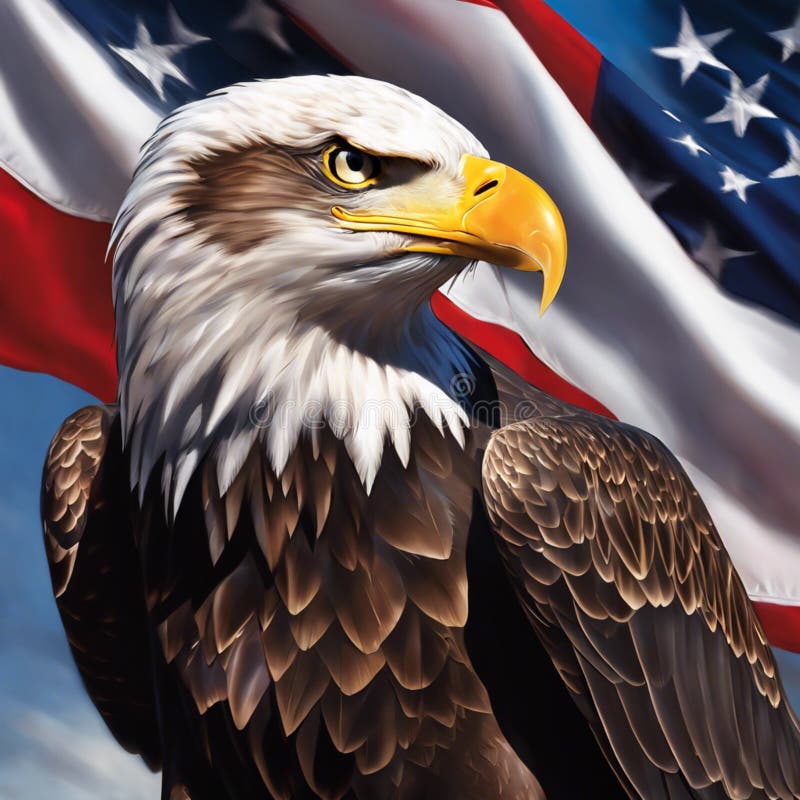 Fierce Bald Eagle Against American Flag: Icon of Strength and Freedom ...