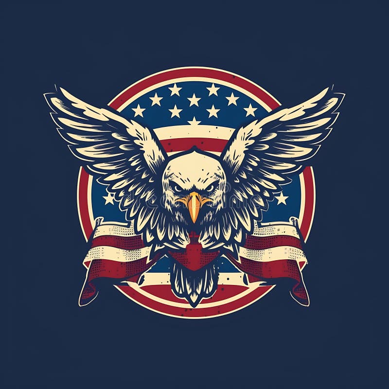 American Bald Eagle Soaring Above Stars and Stripes Stock Illustration ...