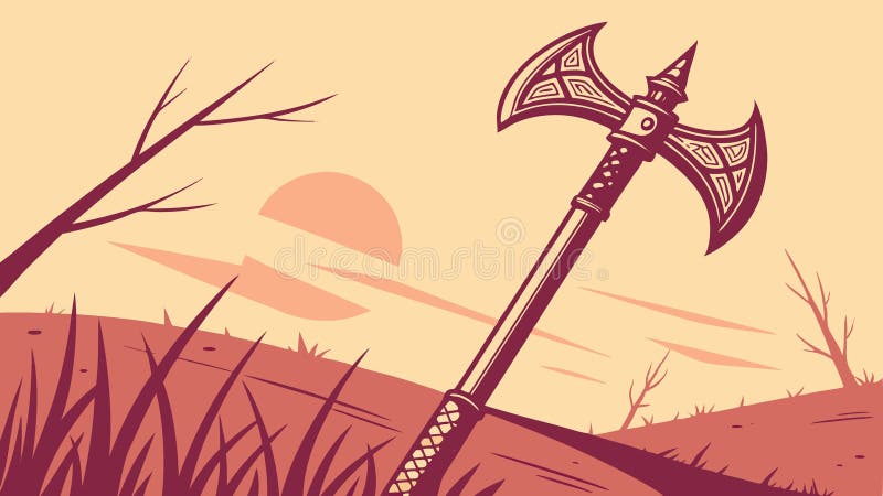 Fierce Battle Axe Silhouetted Against a Dramatic Red Sunset, Vector ...