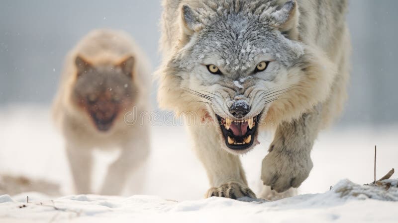 Fierce Battle: Erased and Obscured Wolves in Sharp Focus Stock ...