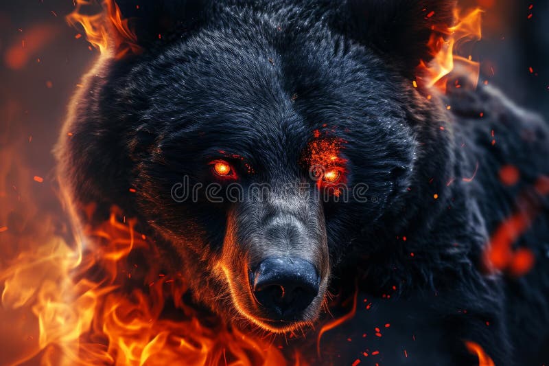 Fierce Bear Face Fiery Red Eyes. Generate Ai Stock Illustration ...