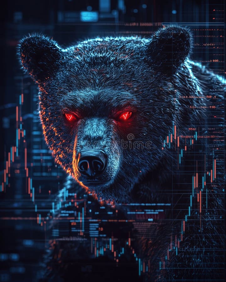 Fierce Bear with Red Eyes in Stock Market Background, AI Generated ...
