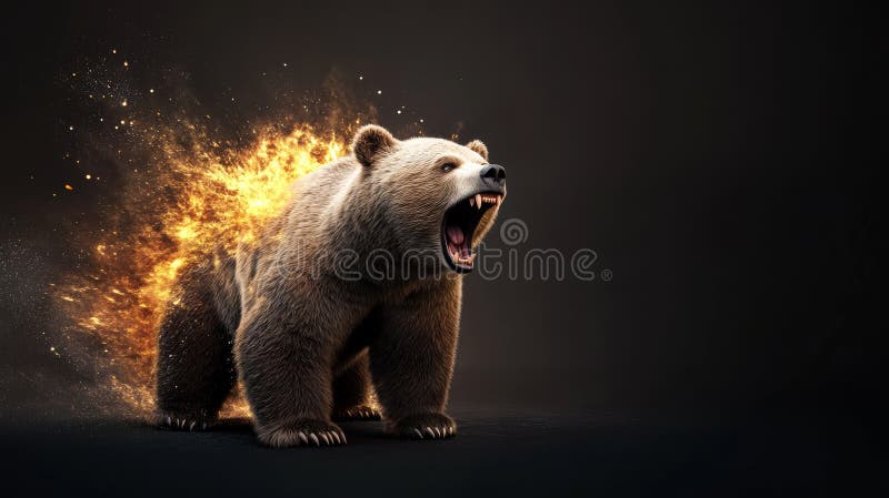 A Fierce Bear Roaring Amidst Flames, Symbolizing Power and Intensity in ...