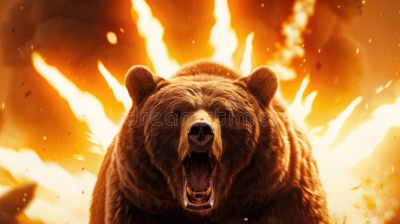 Fierce Bear Roaring with Fiery Explosion Background, Showcasing ...