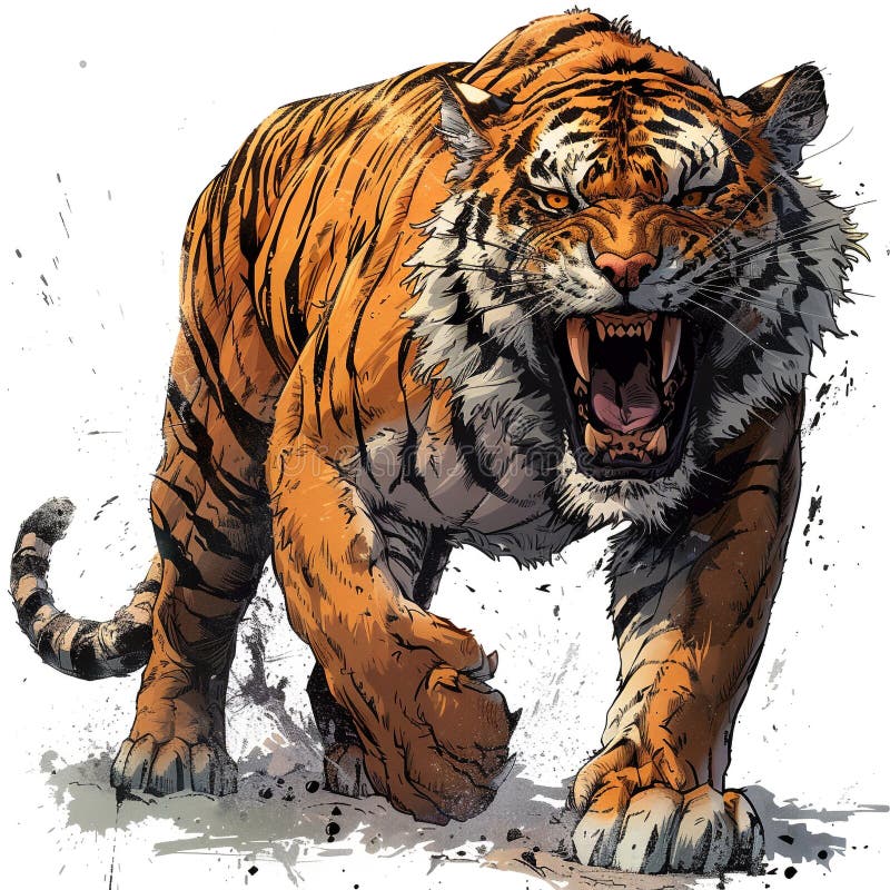 Fierce Bengal Tiger Roaring in Dynamic Pose during Daylight Stock ...