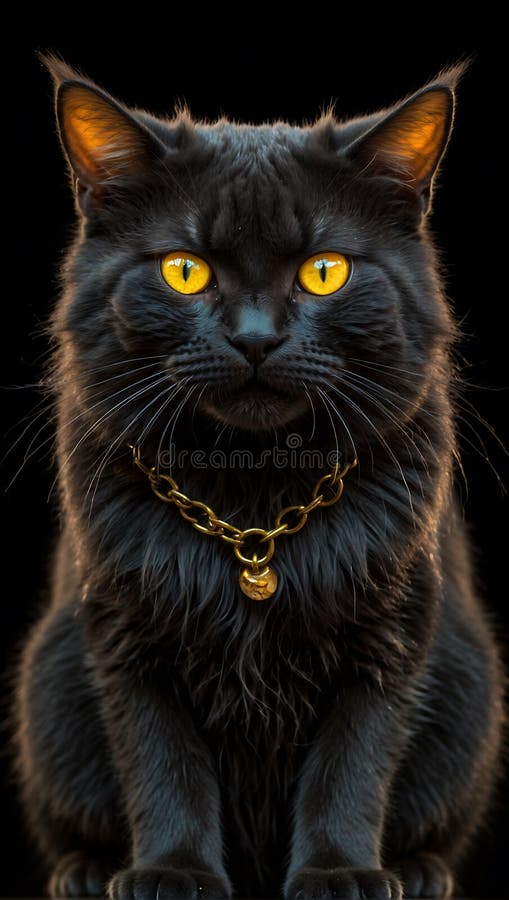 Fierce Black Cat with Glowing Yellow Eyes Snarling. Generative AI Stock ...