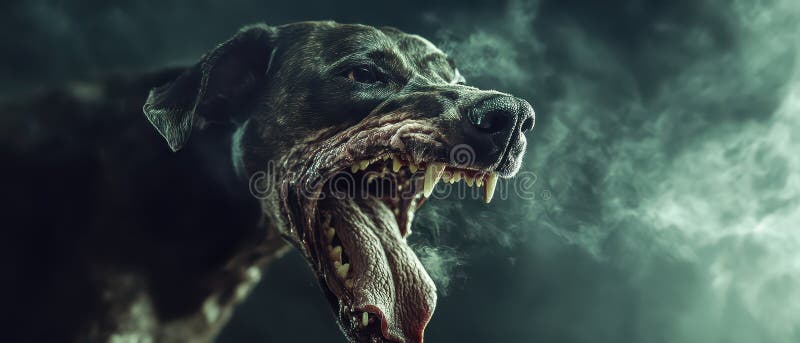 Fierce Black Dog Baring Teeth in Darkness Stock Photo - Image of ...