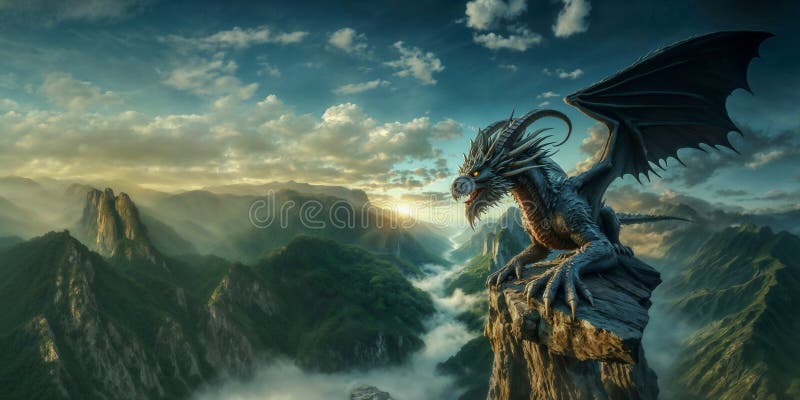 Fierce Black Dragon, Sky Hunter, Dragon Wallpaper. Stock Illustration ...