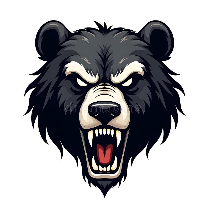 A Fierce Black and White Bear Head with Sharp Teeth and an Aggressive ...
