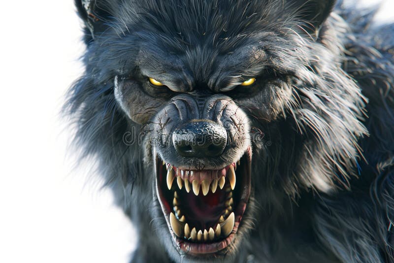 Fierce Black Wolf with Sharp Teeth and Glowing Eyes, Showcasing Power ...
