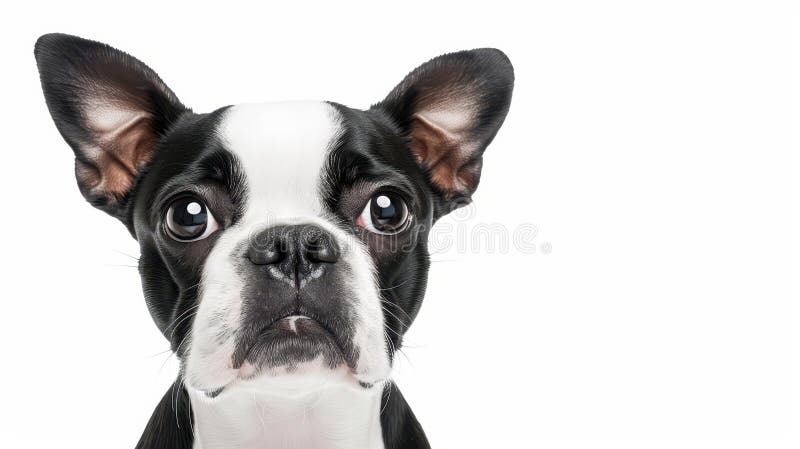Fierce Boston Terrier Dog Displaying Anger on a White Background Stock ...