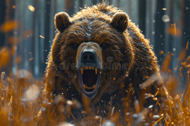 Fierce Brown Bear Roaring in the Wild. Stock Image - Image of predator ...