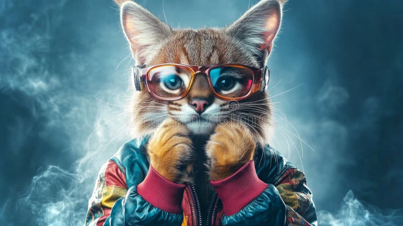 Fierce Caracal Wearing a Green Leather Jacket Posing with Confidence ...