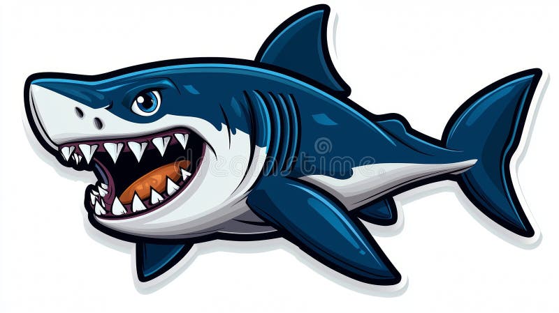 Fierce Cartoon Shark with Open Mouth and Sharp Teeth Stock Illustration ...