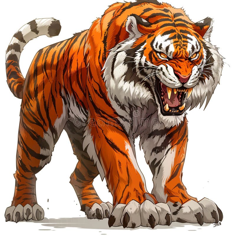Fierce Cartoon Tiger with Striking Orange and Black Stripes in a ...
