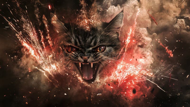 Fierce Cat in an Explosive Digital Art Stock Photo - Image of vibrant ...