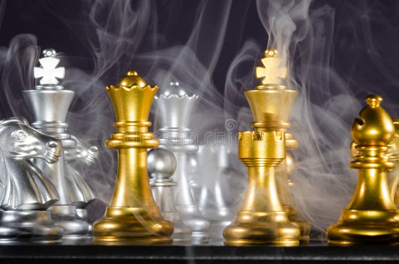 Fierce Chess Battle and the Fog of War Stock Image - Image of silver ...