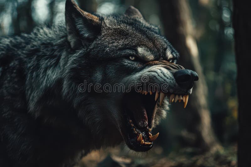 Fierce Grey Wolf Snarling Forest Background - Wildlife Photography ...
