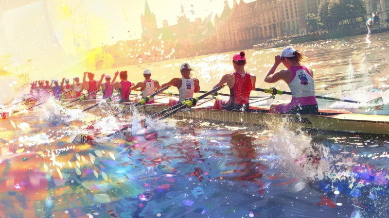 Fierce Competition among Elite Female Rowers on a Sunlit River in Great ...