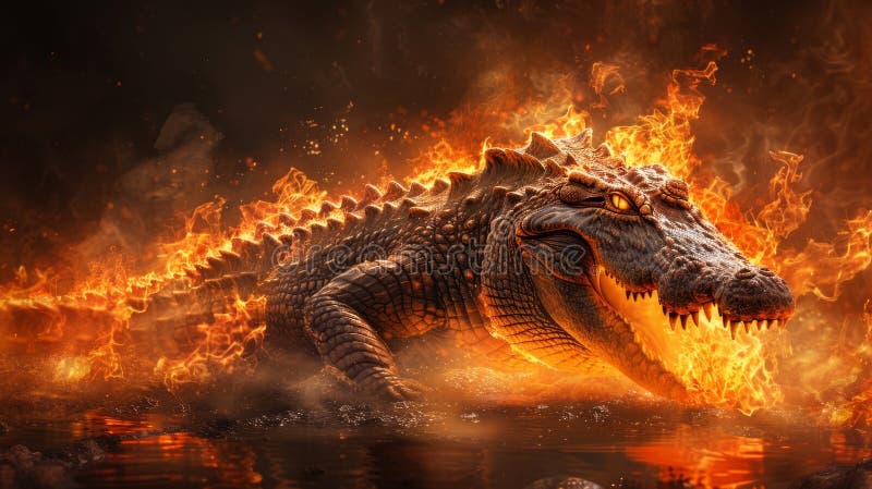 A Fierce Crocodile Emerges from Flames in a Dramatic Display of Power ...