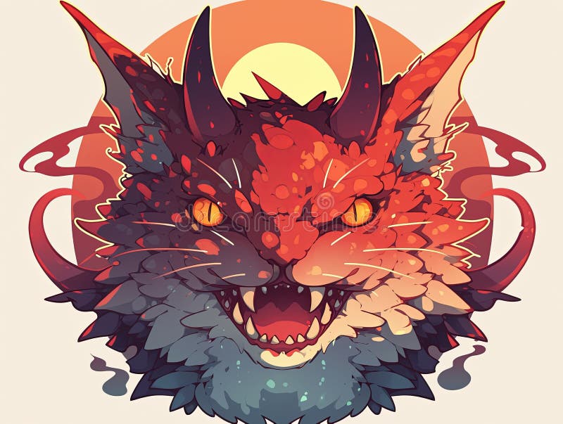 Fierce Demon Cat with Horns, Glowing Eyes, and Sharp Teeth Against a ...