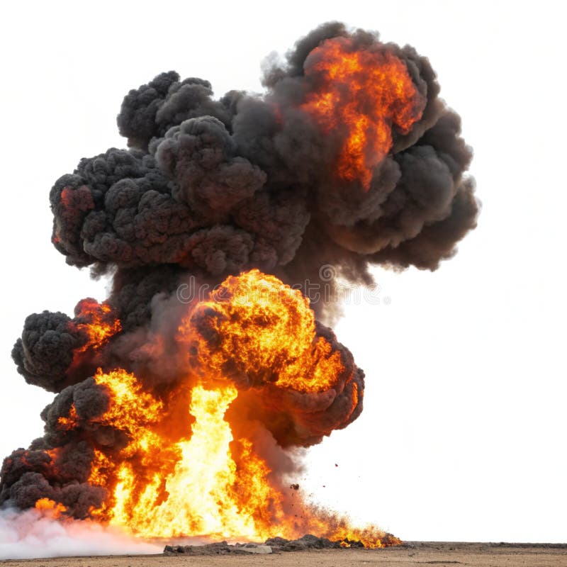 Horrible Smoke and Fire Explosion Isolated on White Background Stock ...