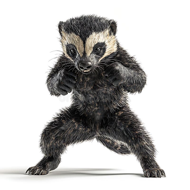 A Fierce Digitally Rendered Badger Cub in a Fighting Stance Isolated on ...