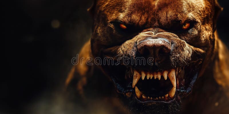 Fierce Dog Showing Fangs and Intense Expression in Dark Setting Stock ...