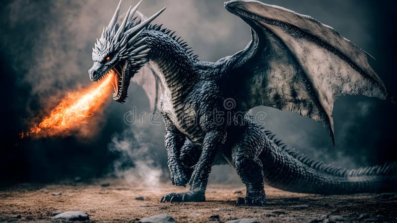 A Fierce Dragon Breathes Fire in a Dramatic, Fantasy-inspired Landscape ...
