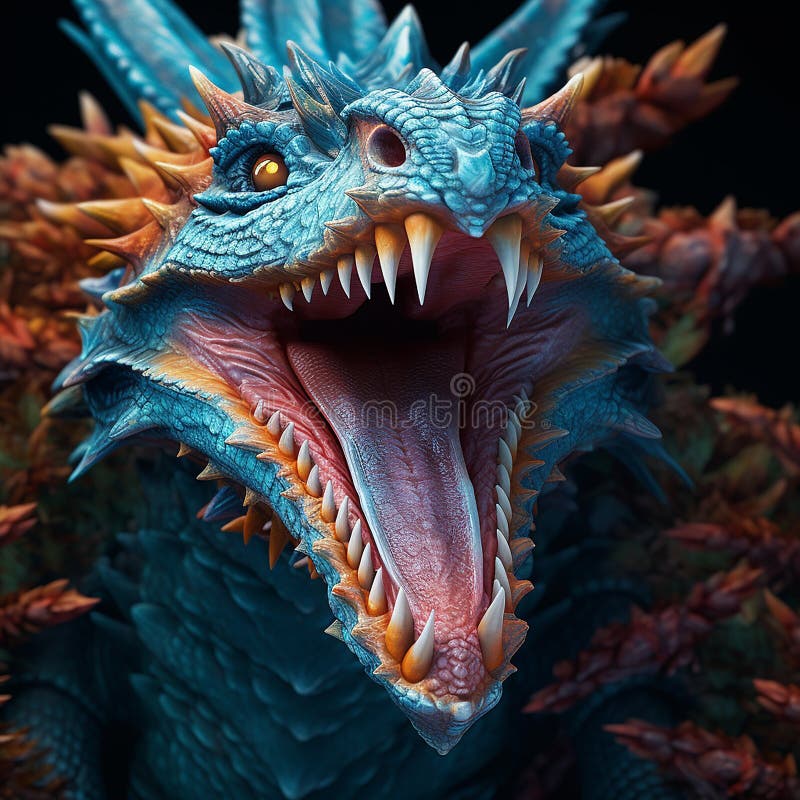 Fierce Dragon, Closeup, with Intense Eyes. Stock Illustration ...