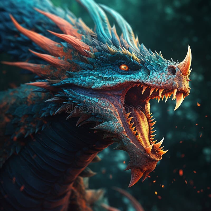 Fierce Dragon, Closeup, with Intense Eyes. Stock Illustration ...