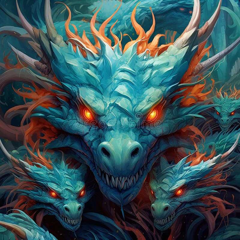 Fierce Dragon, Closeup, with Intense Eyes. Stock Illustration ...