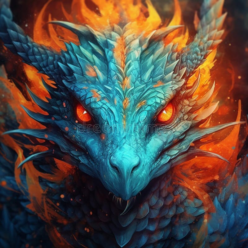 Fierce Dragon, Closeup, with Intense Eyes. Stock Illustration ...