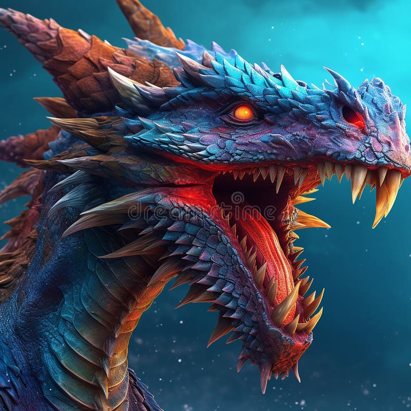 Fierce Dragon, Closeup, with Intense Eyes. Stock Illustration ...
