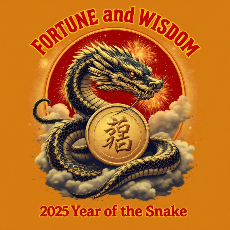 A Fierce Dragon FORTUNE and WISDOM, while 2025 Year of the Snake Stock ...