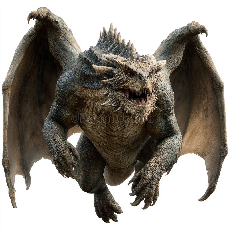 Fierce Dragon with Open Mouth and Sharp Claws in Flight Stock ...