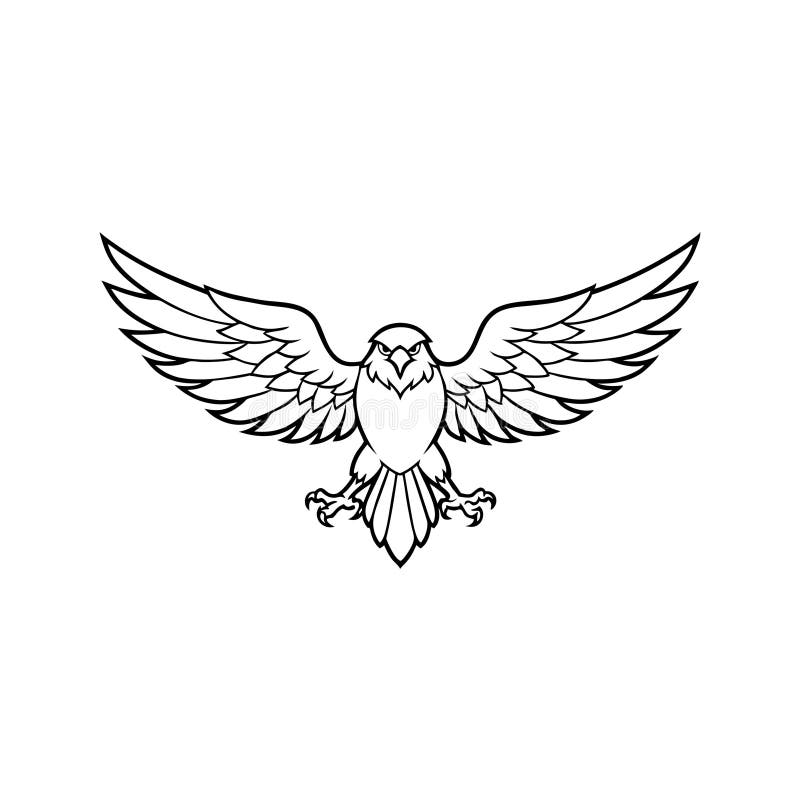Fierce Eagle Line Art Illustration with Outstretched Wings Stock Vector - Illustration of ...