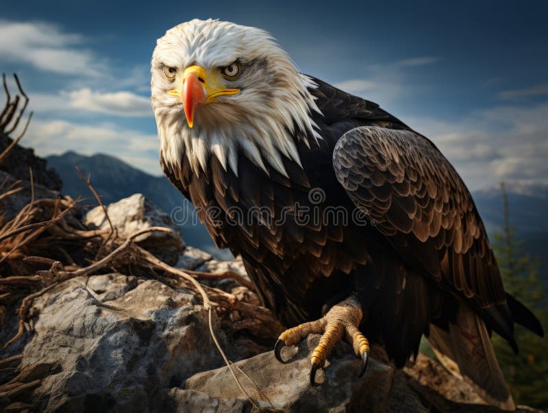 Close-up of a Fierce Eagle Perched Atop a Rugged Cliff Stock ...
