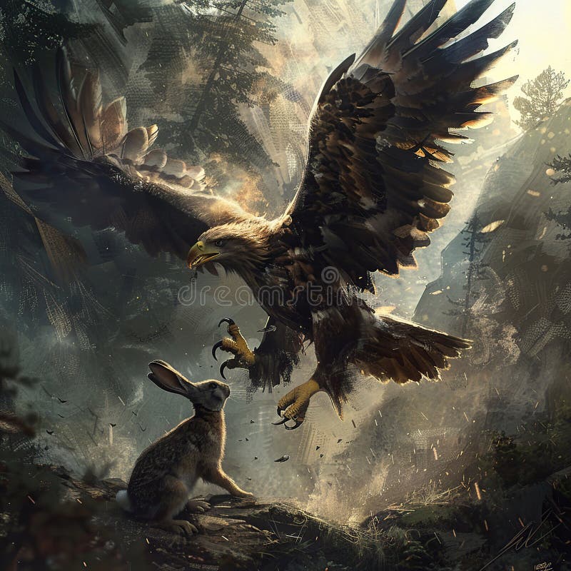 A Fierce Eagle Swoops Down To Capture a Rabbit in Its Sharp Talons ...