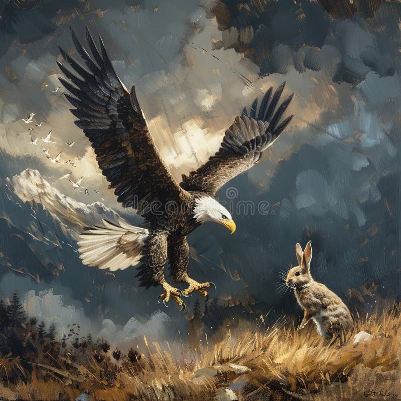 A Fierce Eagle Swoops Down To Capture a Rabbit in Its Sharp Talons ...