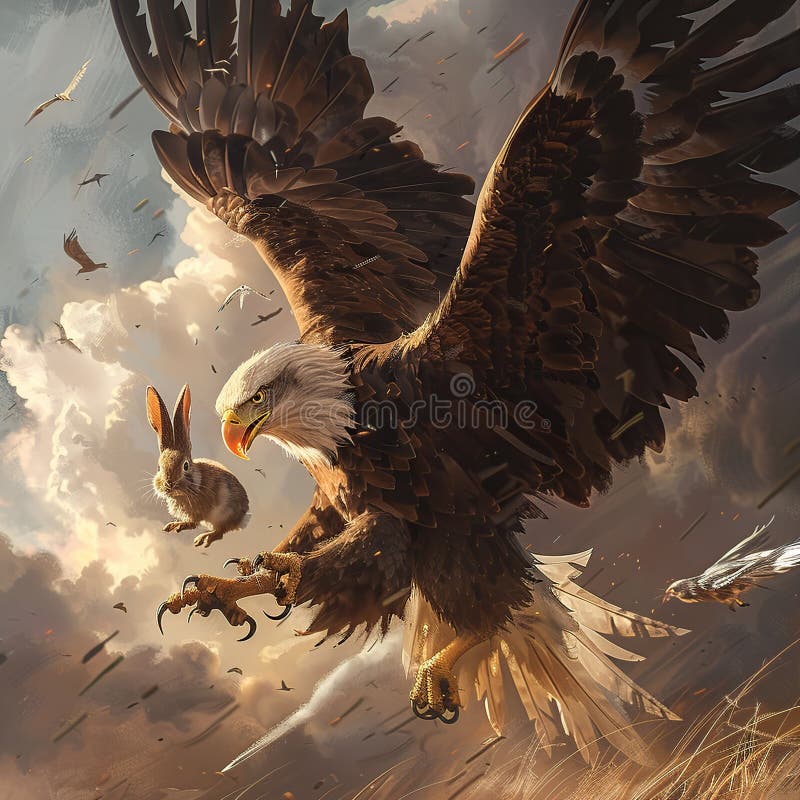 A Fierce Eagle Swoops Down To Capture a Rabbit in Its Sharp Talons ...