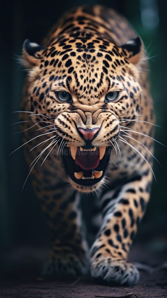 Dramatic Close-Up of an Angry Charging Leopard. Generative AI Stock ...