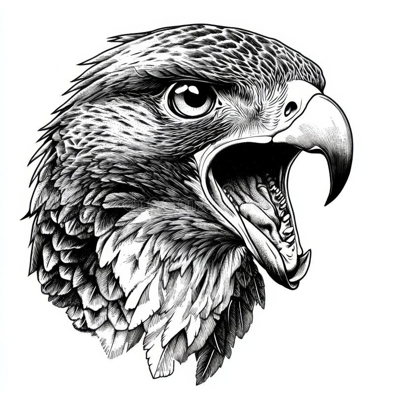 Fierce Falcon Head Growling, Teeth Bared and Eyes Focused, Symbolizing ...