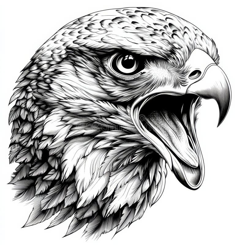 Fierce Falcon Head Growling, Teeth Bared and Eyes Focused, Symbolizing ...