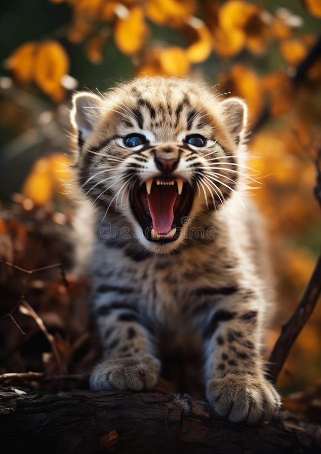 Fierce Feline: a Tiny Kitten S Mighty Roar from the Treetops Stock ...